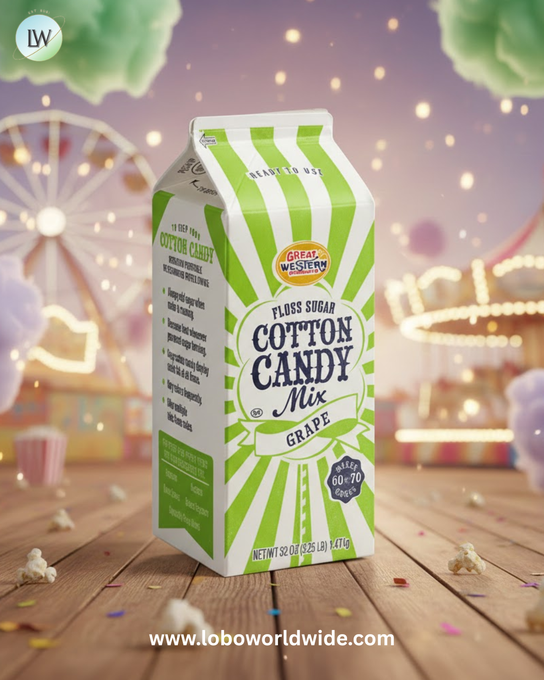 Great Western 1/2 Gallon Carton Green Lime Cotton Candy Floss Sugar ...