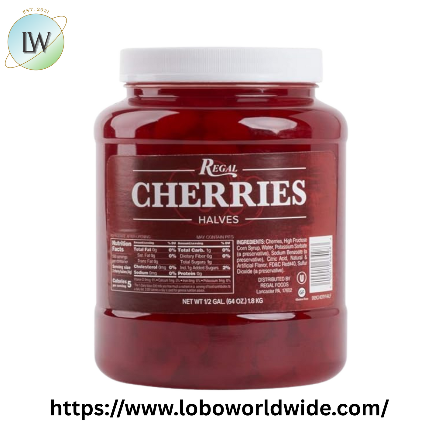 Regal 16 oz. Red Maraschino Cherries without Stems – Lobo Worldwide Inc.